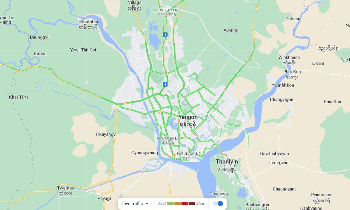 ရန်ကုန်တွင် အသံတိတ် သပိတ်ကြောင့် ယာဉ်အသွားအလာမရှိတော့၍ Google Live ...